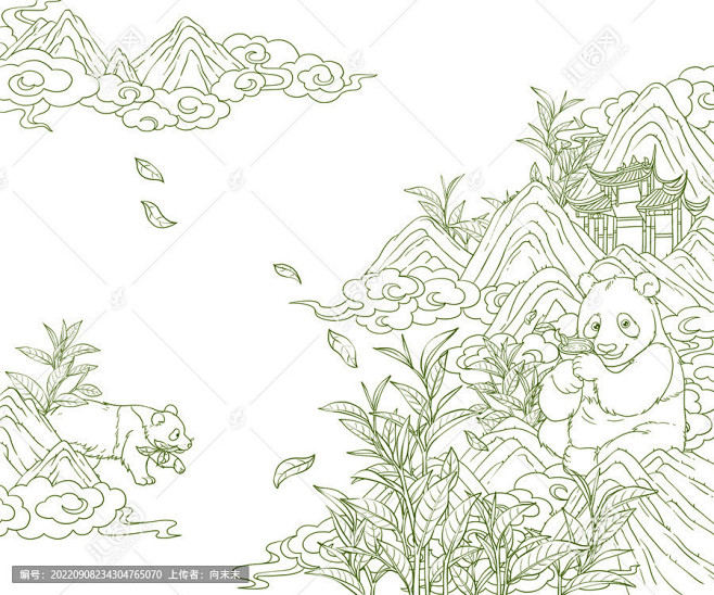 茶叶线描插画