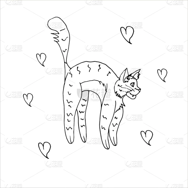 猫,绘画插图,矢量,幽默,白色背景,条纹,可爱的,动物主题,拉脱维亚,背景分离素材-花瓣网