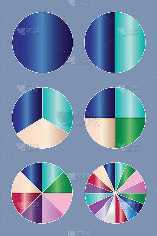 pie charts in multiple colors - diagrams for infog
