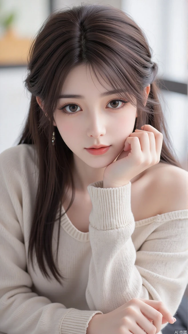 1girl, solo, long hair, looking at viewer, smile, black hair, sitting ...