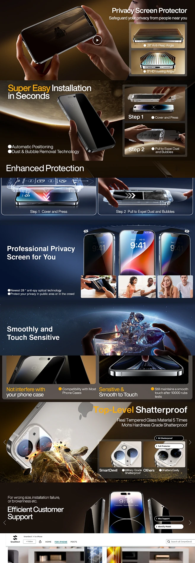 Amazon.com: SmartDevil 2Pack for iPhone 14 Privacy Screen Protector with 2Pack Camera Lens ...