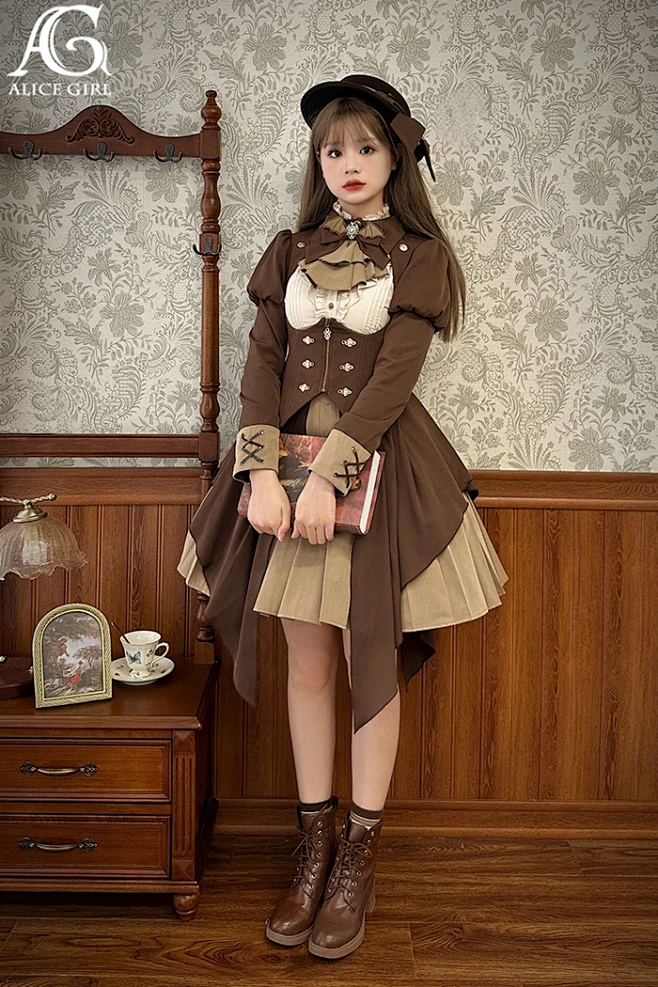 Alice girl原创新款 Lolita侦探执事 托胸外套长袖假两件连衣裙-淘宝网-花瓣网