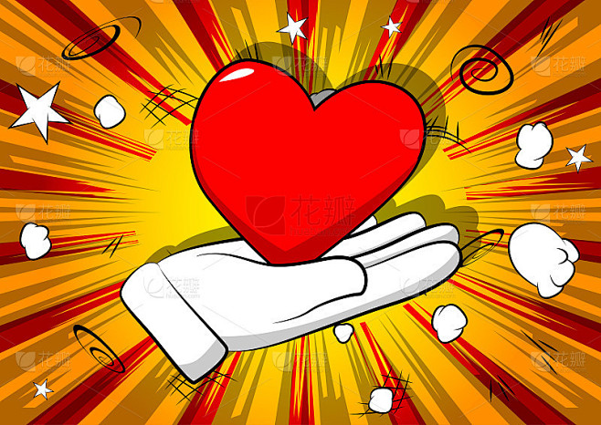 Cartoon hand showing red heart.