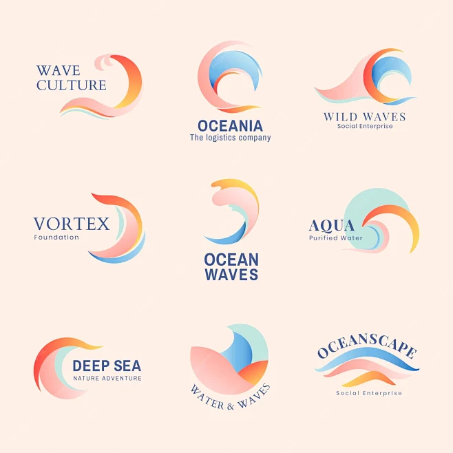 Wave business logo template colorful water animated graphic set-花瓣网