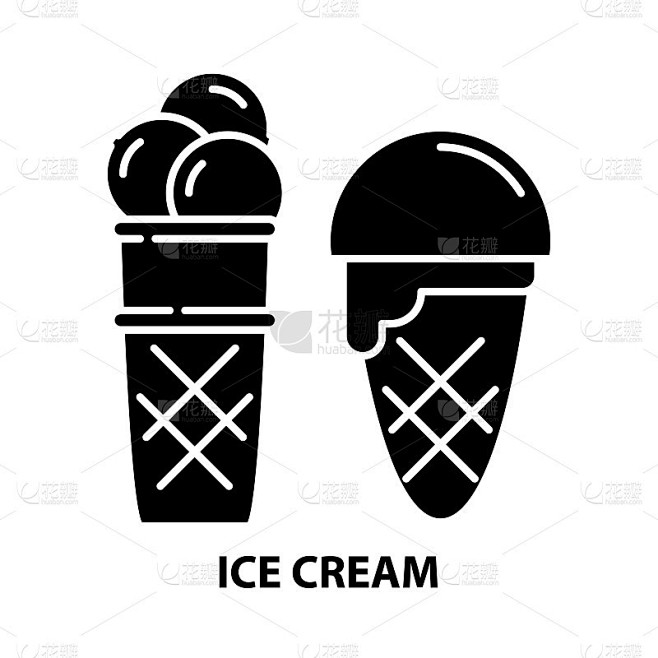 ice cream symbol icon, black vector sign with edit