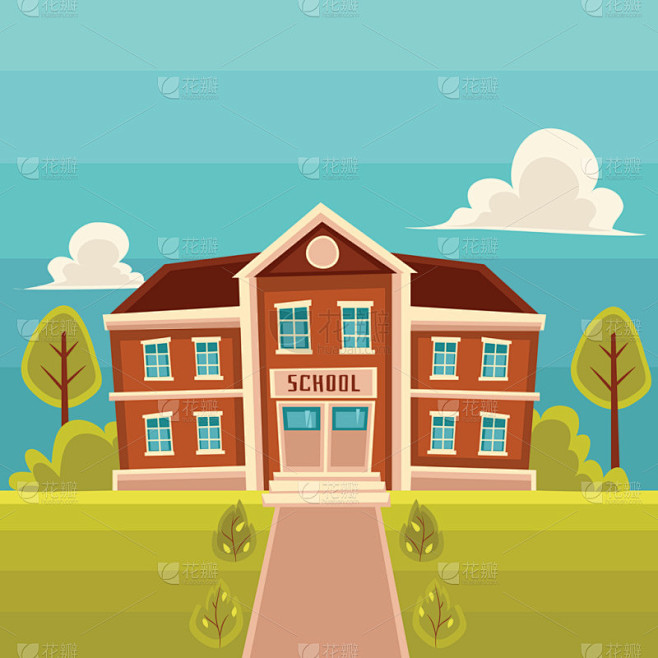 前视图校舍卡通插图
