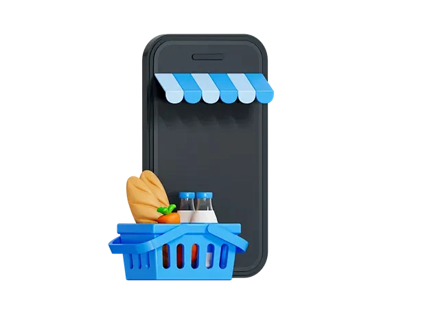 Online Grocery Ordering 3D Icon-花瓣网