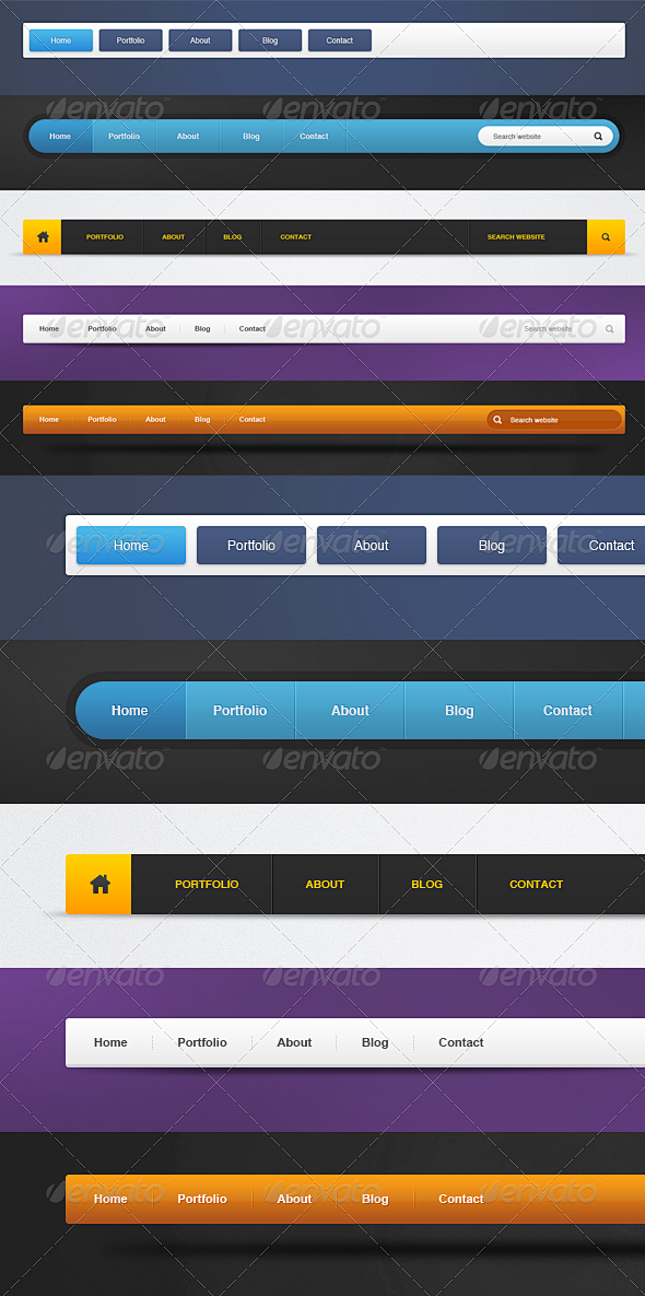 5导航栏,导航栏网页元素5 Navigation Bars - Navigation Bars Web Elements干净、水平导航、菜单、导航、导航栏、导航栏,橙色,专业,紫色,银色,时髦 ...