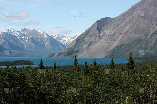 克鲁恩国家公园,育空地区,加拿大,水平画幅,地形,无人,湖,山脉,山,山顶