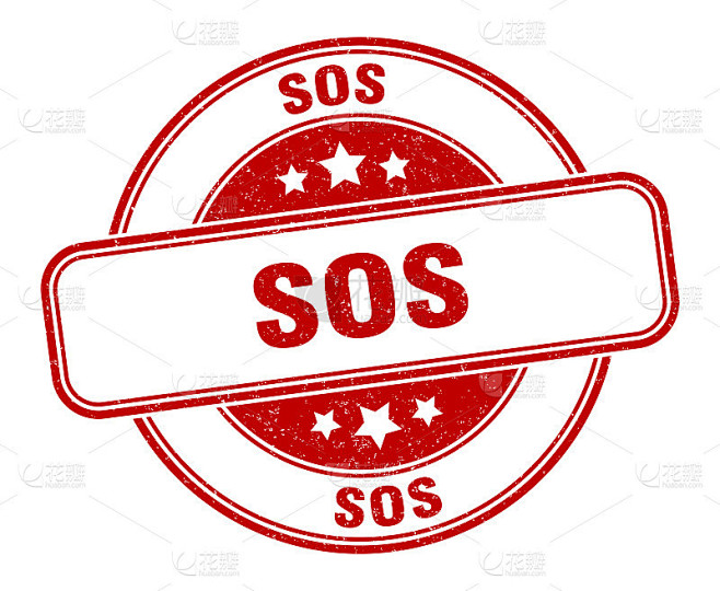 sos邮票。SOS圆形grunge标志。标签