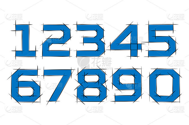 Arabic numerals set 1-10. Blue figures. Isolated v