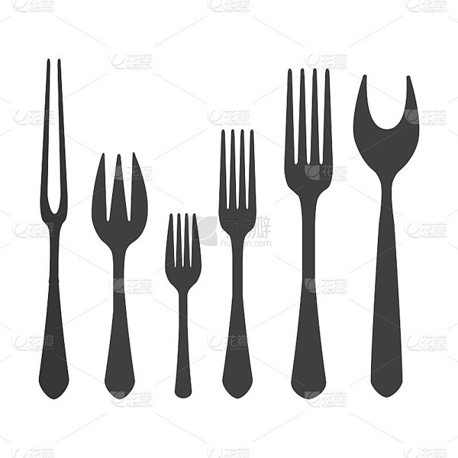 Flat different forks for kitchen icons