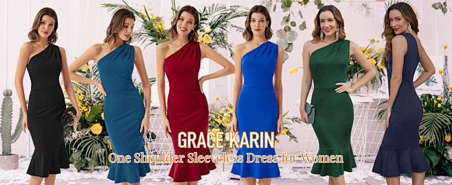 GRACE KARIN Womens One Shoulder Sleeveless Bodycon Dress Mermaid ...