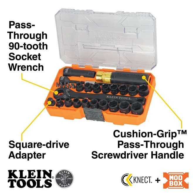 Klein Tools 65400KNECT KNECT Essential Pass Through Impact Socket Set ...