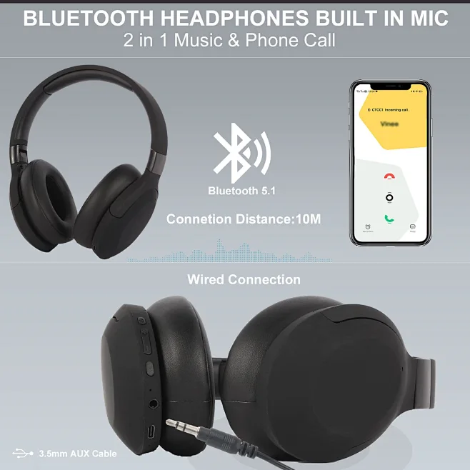 Amazon.com: Bluetooth Headphones Over the Ear, Wired/Wireless Noise Cancelling headphones with ...