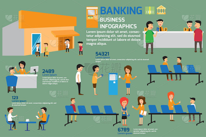 Banking infographics elements. Customers and staff