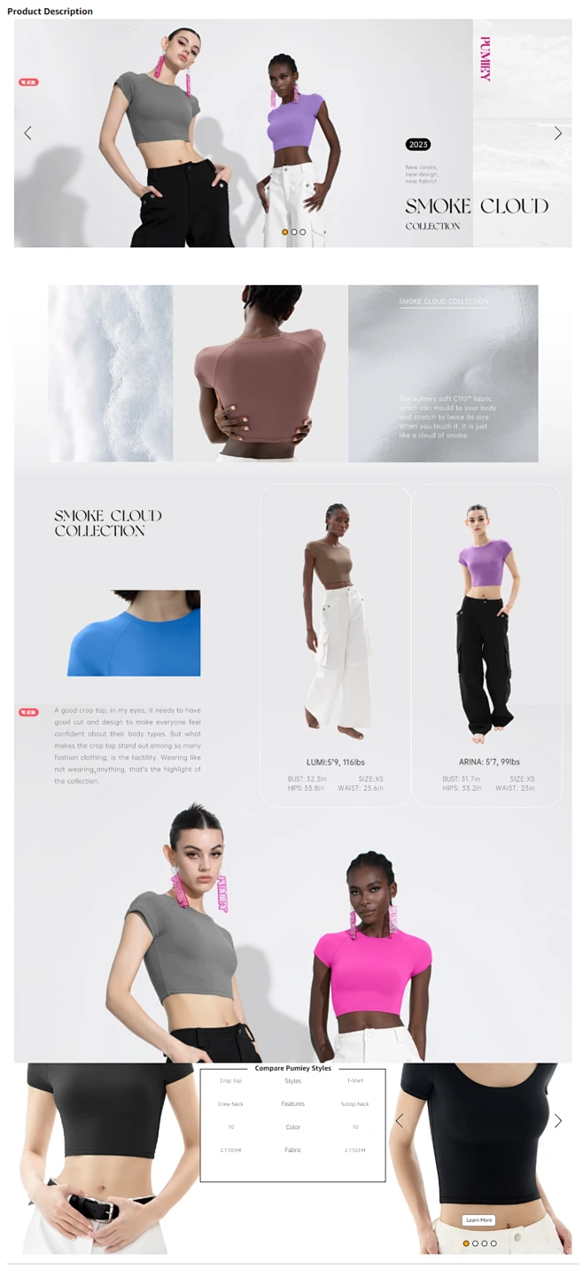 PUMIEY Crop Tops for Women Short Sleeve Crew Neck T Shirt Sexy Baby ...