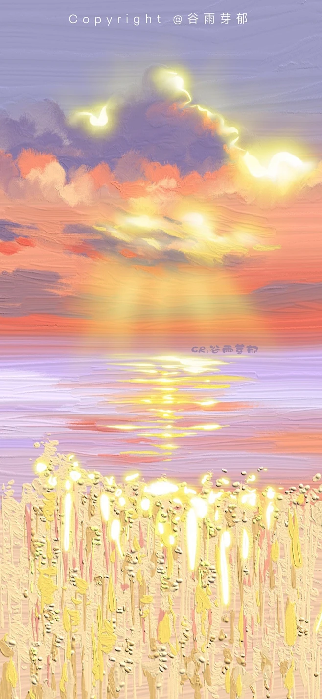 cr.微博@谷雨芽郁__211021_风景 油画棒 质感 手机壁纸-花瓣网