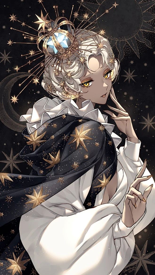 Nardack作品 动漫美少女 金瞳 皇冠 星月-花瓣网