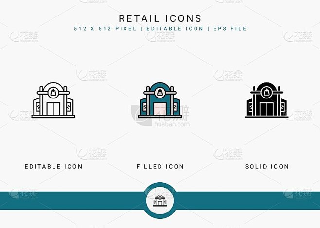 Retail icons set vector illustration with solid ic
