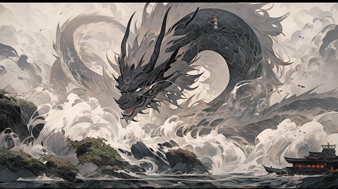 mimihuayuan_The_ink_mecha_dragon_fuse_with_the_landscape_all_ov_2图片_AI代 ...