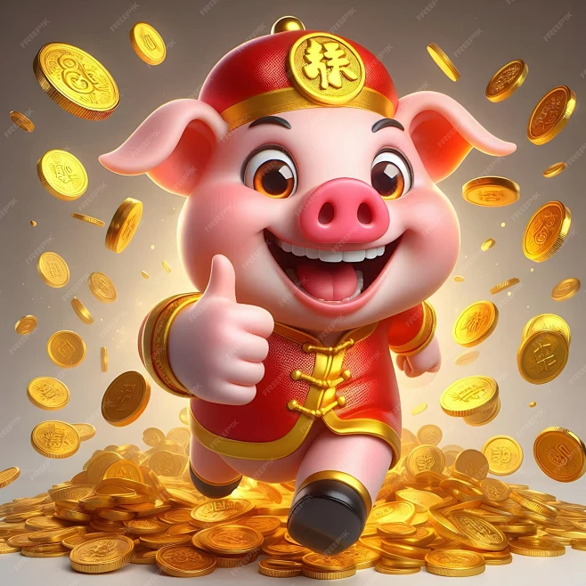 fortune pig slot game character with white plain background-花瓣网