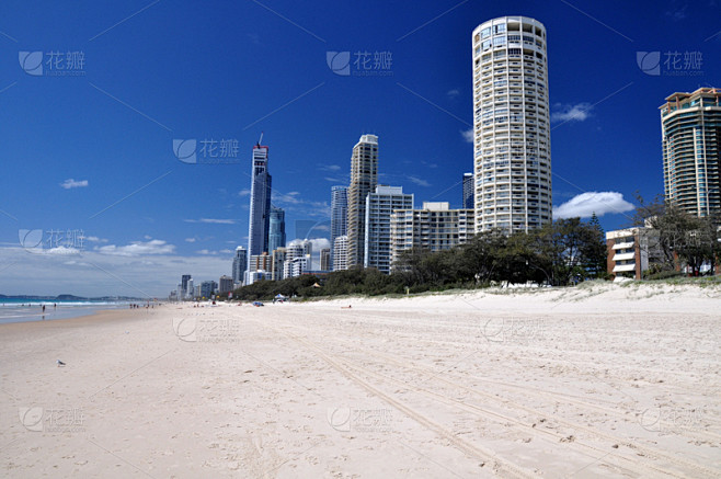 黄金海岸,冲浪者天堂海滩,澳大利亚,昆士兰州,天空,水平画幅,沙子,建筑,无人,蓝色