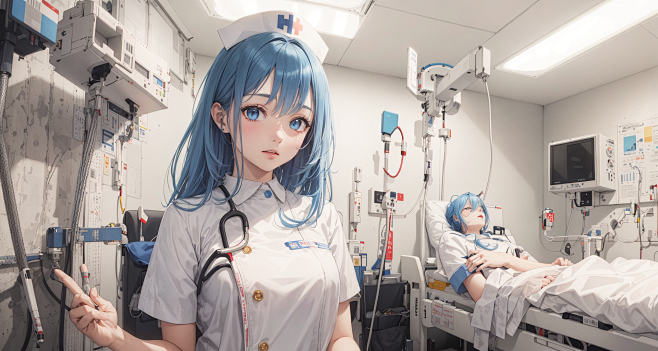 00140-957214523-young beautiful girl,Blue Hair，nurse，hospital_ultra ...
