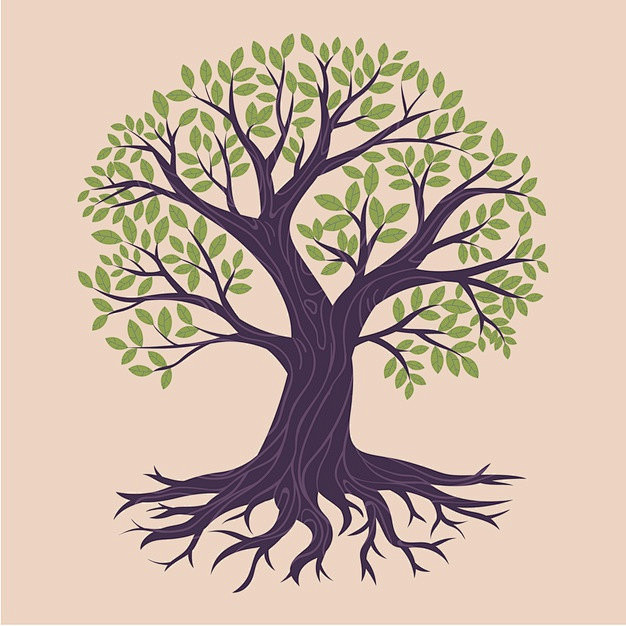 手绘树木树根矢量图素材