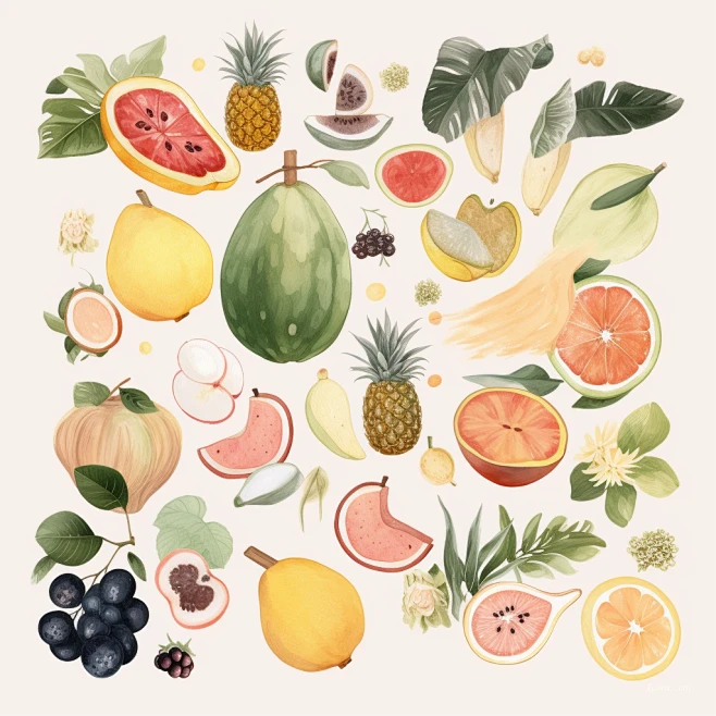 AI绘画_Prompts_mfd_Digital_stickers_summer_icons_watercolor_minimalistic ...