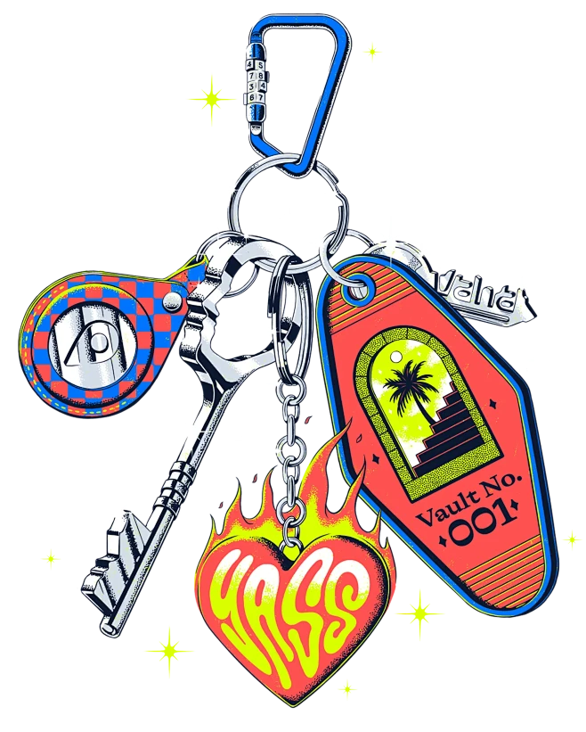 illustration of some keys with multiple colours like yellow, red, blue ...