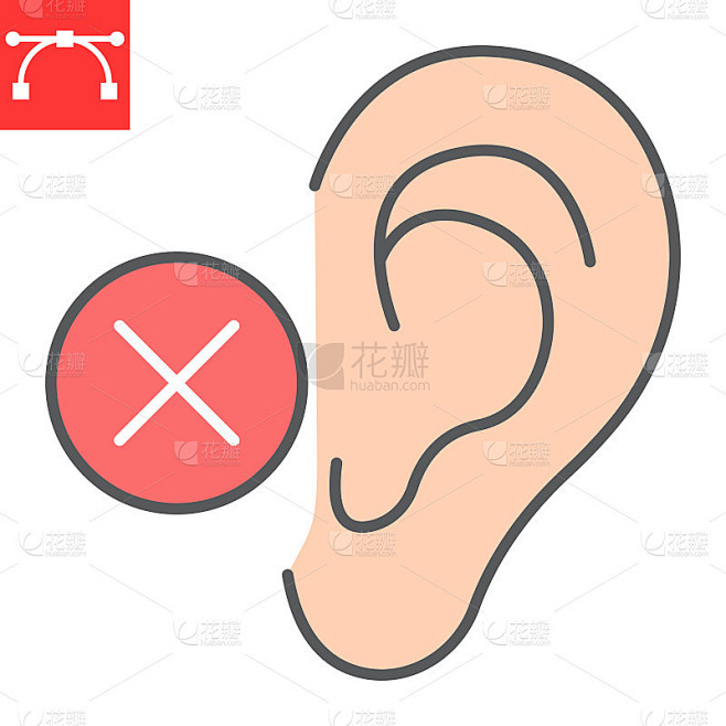 耳聋彩色线图标，残疾和耳聋，听障符号矢量图形，可编辑的笔画填充轮廓图标，eps 10。