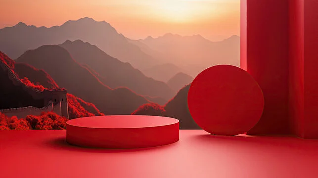 3d静物台 图源免费大图 带有中国长城的空圆柱形圆形底座展示台或讲台平台 花瓣网