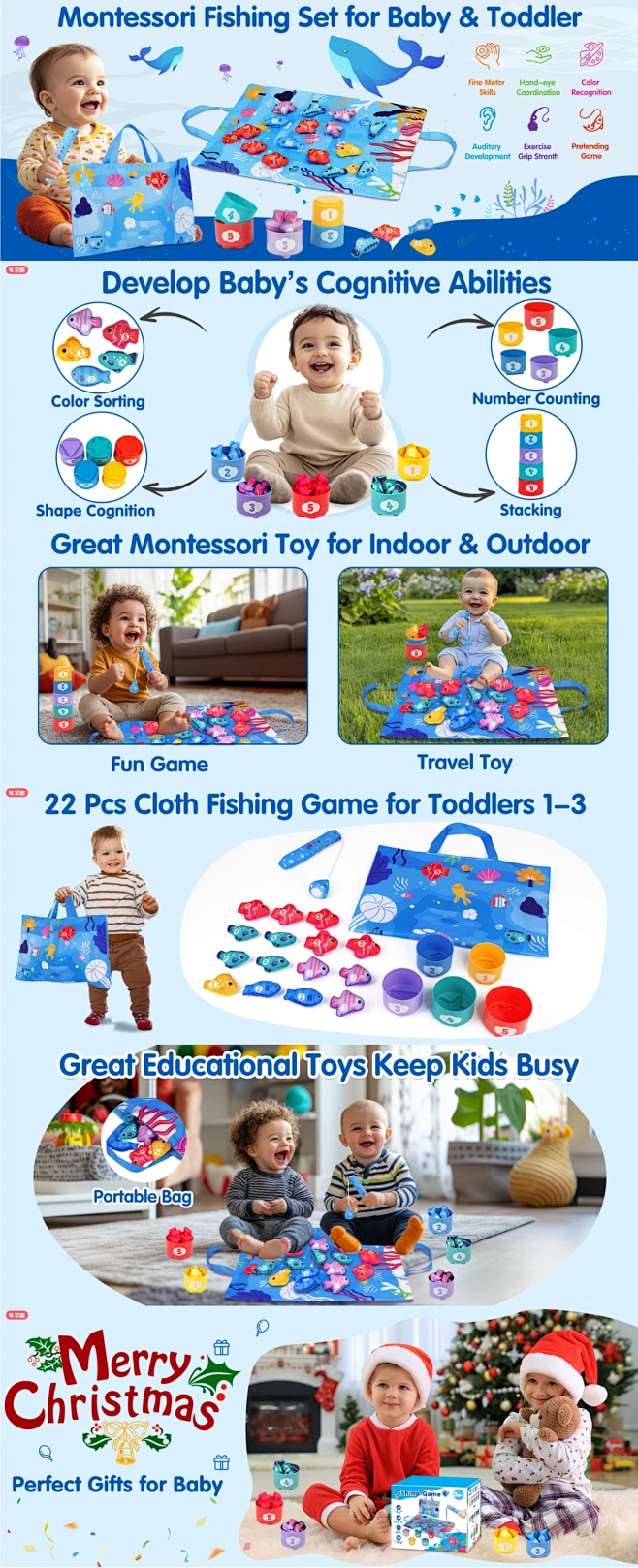 Amazon.com: Montessori Toys for 1 Year Old: Cloth Fishing Game Baby ...