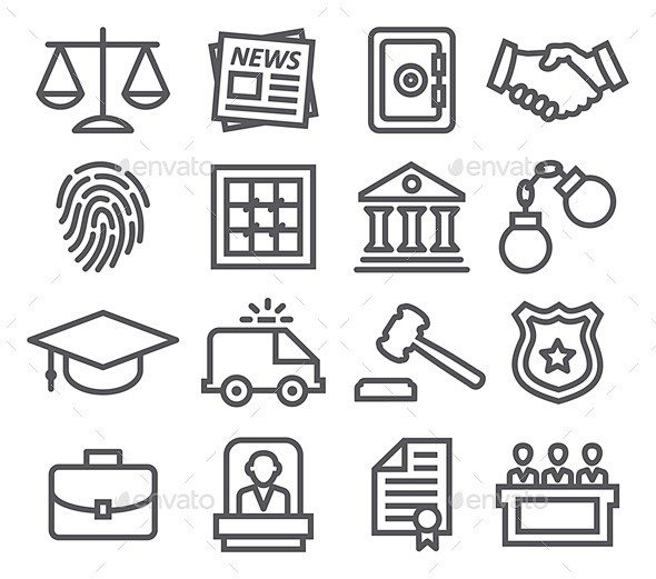 法律行图标-杂项图标Law Line Icons - Miscellaneous Icons律师,公文包,证书,法院,国防、文档,指纹,木槌 ...