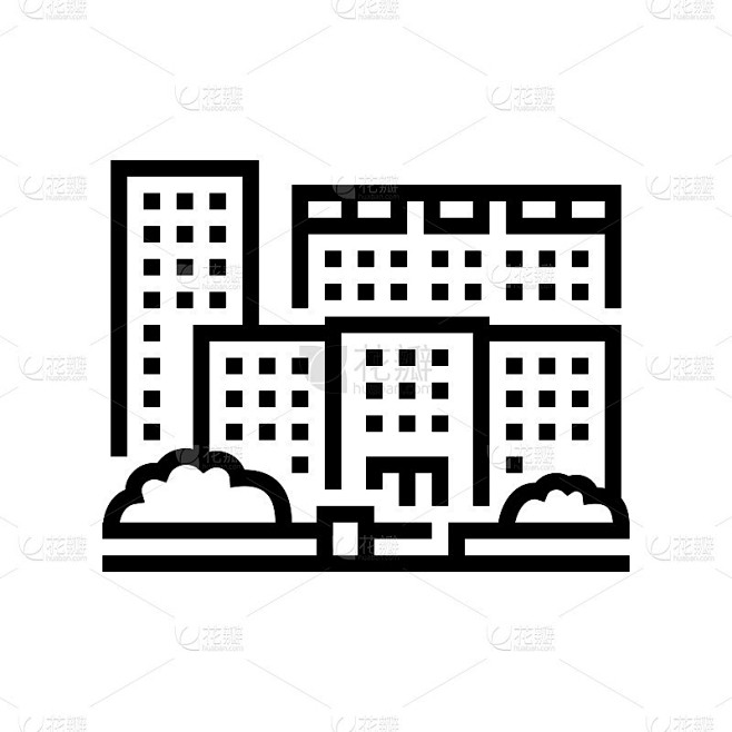 住宅小区公寓建筑线图标矢量插图