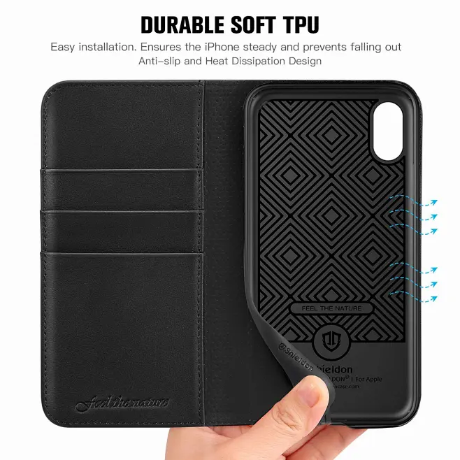 Amazon.com: iPhone XS Case, SHIELDON Genuine Leather iPhone X Wallet ...