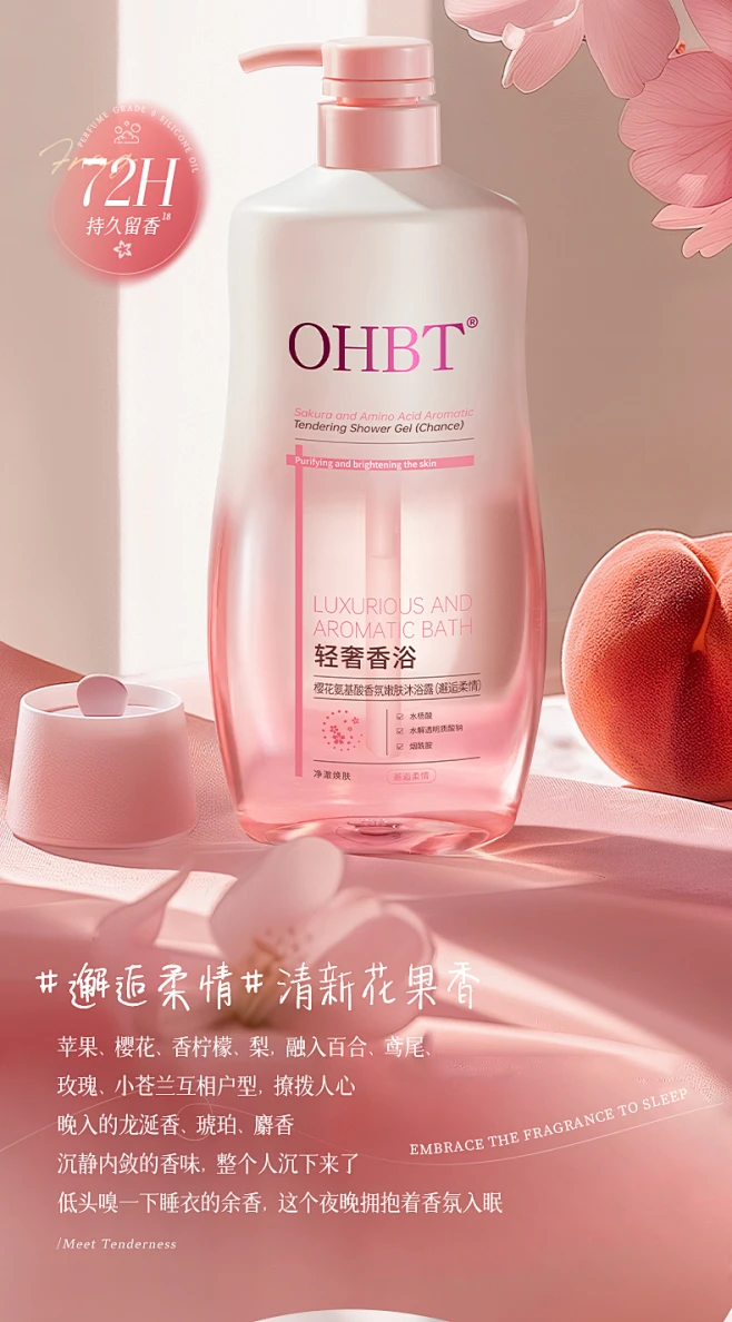OHBT澳白樱花香氛沐浴露大容量家庭装美白除螨止痒保湿祛背痘留香-tmall.com天猫-花瓣网