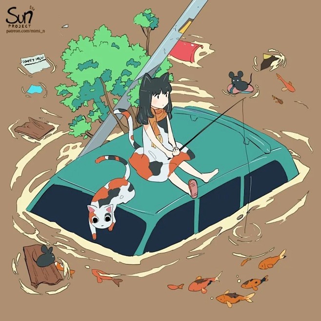 mimi_n，Sun proiject作品色调十分鲜艳，主题多聚焦于校园暴力、家庭暴力、网络暴力、人际关系等等。