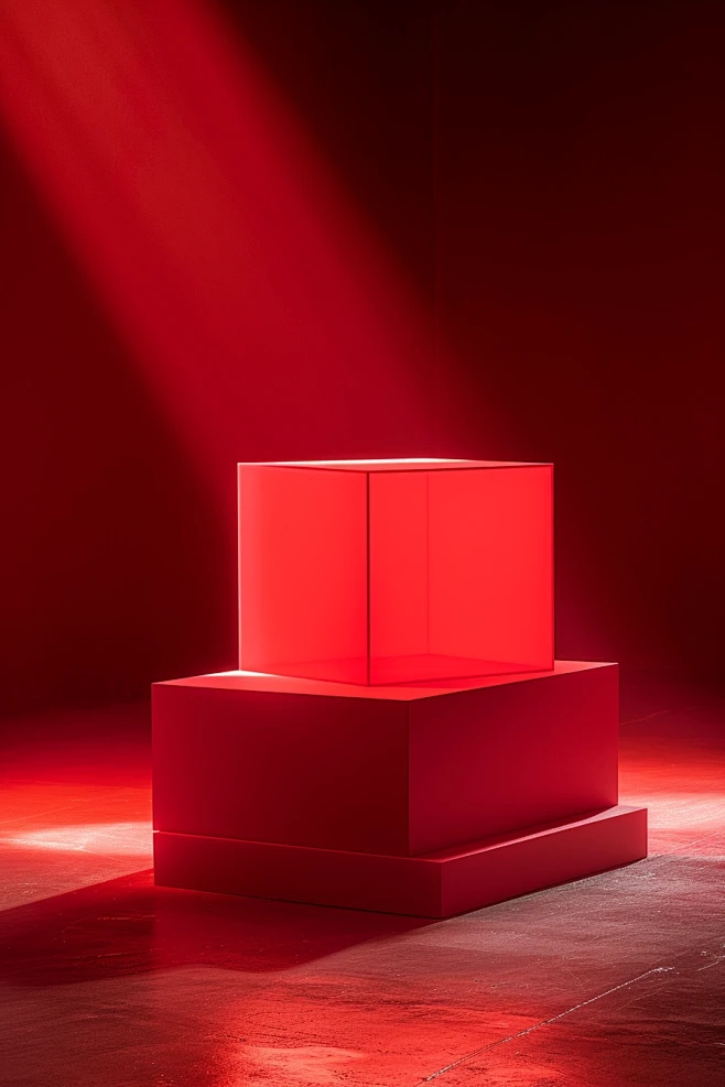 red box on the floor in front of an open light, in the style of multi ...