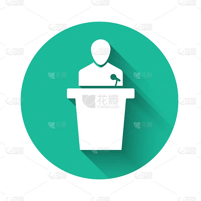 White Speaker icon isolated with long shadow. Orat素材-花瓣网