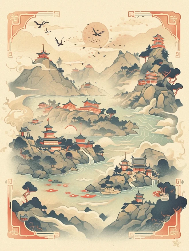 Ai绘画|古风地图系列！这次效果更好！-花瓣网