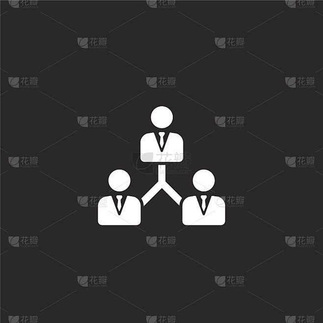 协作图标。充满协作图标的网站设计和移动，应用程序开发。协作图标从填充管理元素集合孤立的黑色背景。