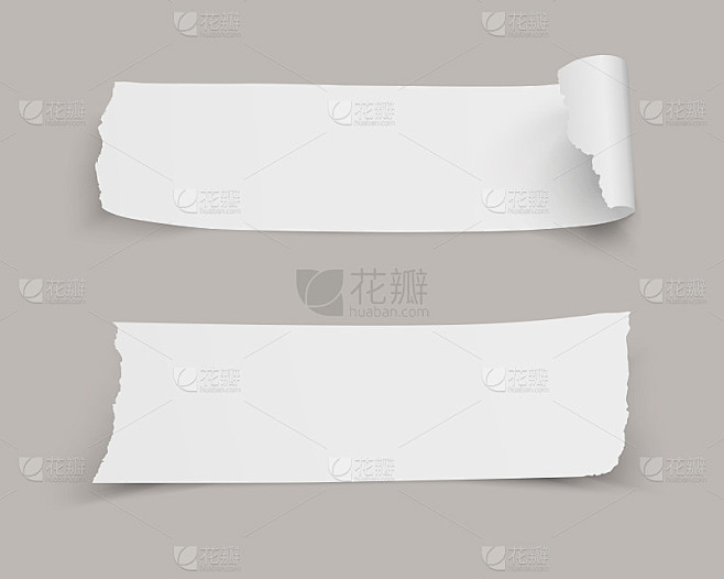Realistic horizontal torn paper labels on transpar