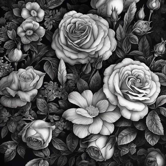 AI绘画_Prompts_Treena_roses_coloring_bookinsane_detail_black_and_white ...