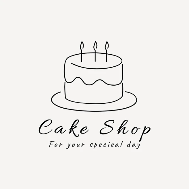 Cake shop editable logo, minimal line art design-花瓣网