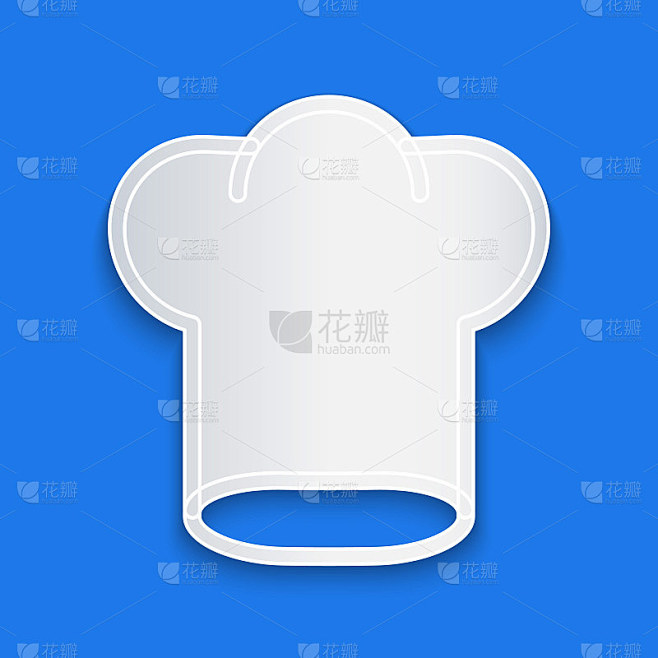 剪纸厨师帽图标孤立在蓝色背景。烹饪的象征。厨师的帽子。纸艺术风格。向量