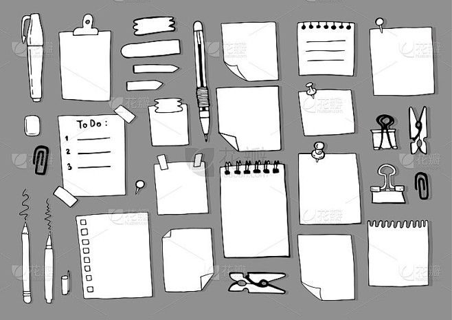 Hand draw note empty paper sketch set