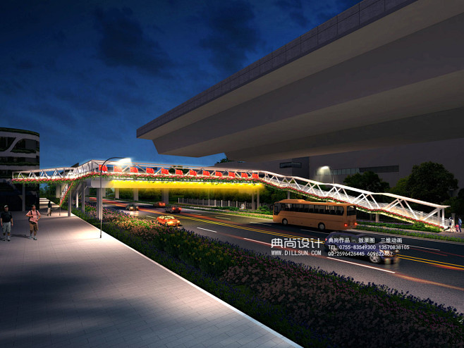 2b妈湾天桥夜景透视01 人行天桥过街效果图