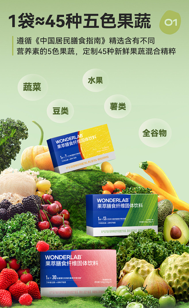 WonderLab果蔬膳食纤维果萃粉 大麦若叶青汁羽衣甘蓝正品固体饮料-tmall.com天猫